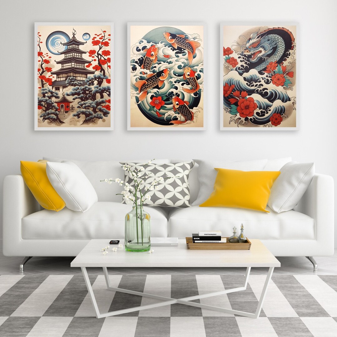 Tryptic Wall Art Japan Tattoo Japanese Wall Art Prints 3 Piece Wall Art ...