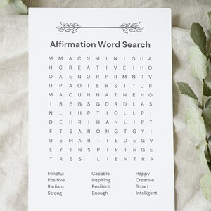 Affirmation Word Search Printable, Positive Word Find Game Card, Word ...