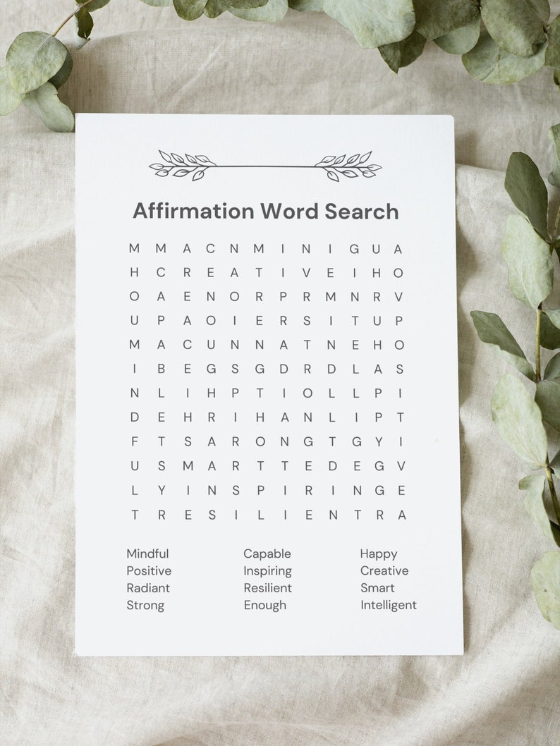 Positive Affirmation Word Search Printable - Word Search Maker