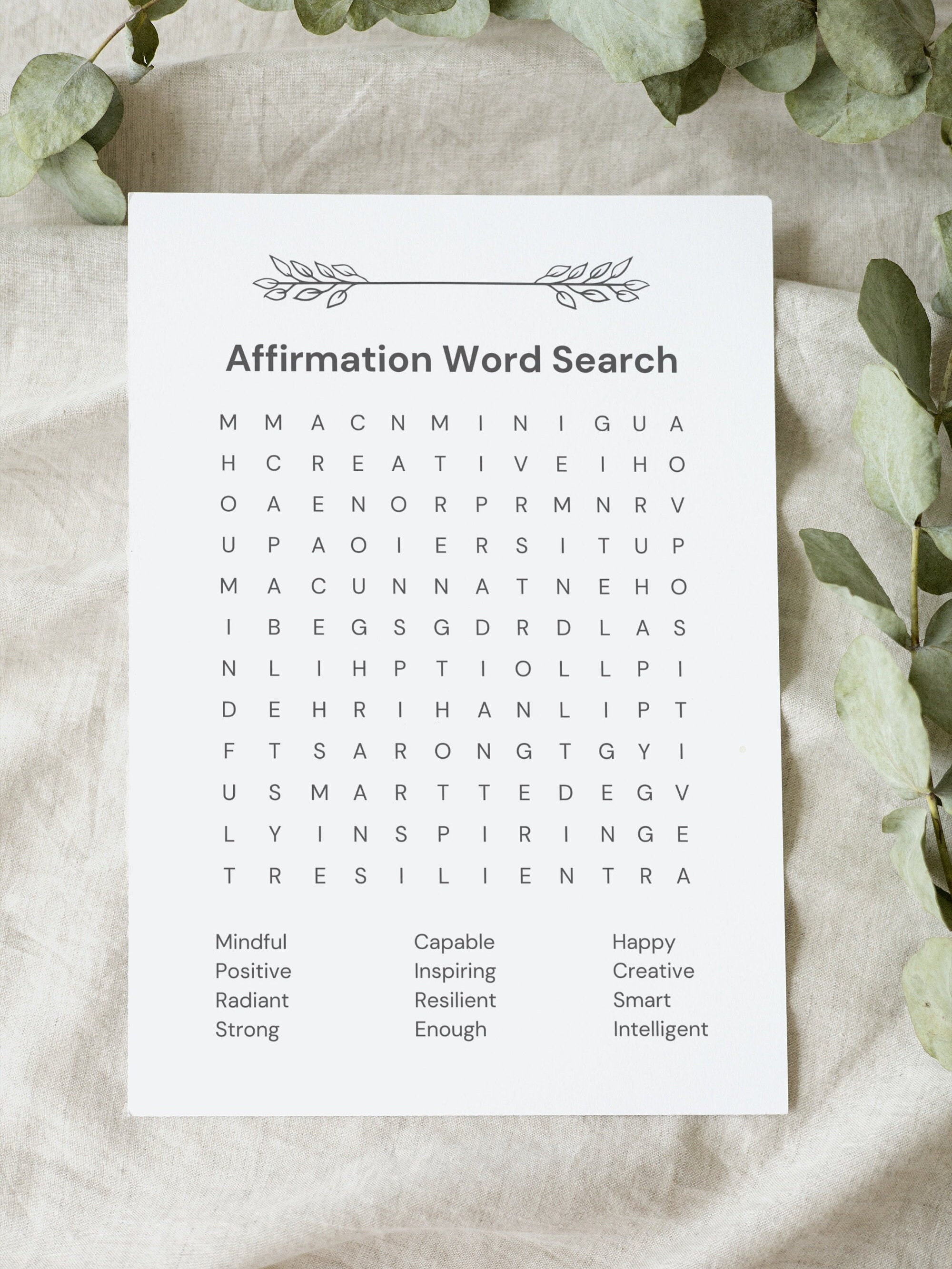 Affirmation Word Search Printable, Positive Word Find Game Card, Word ...