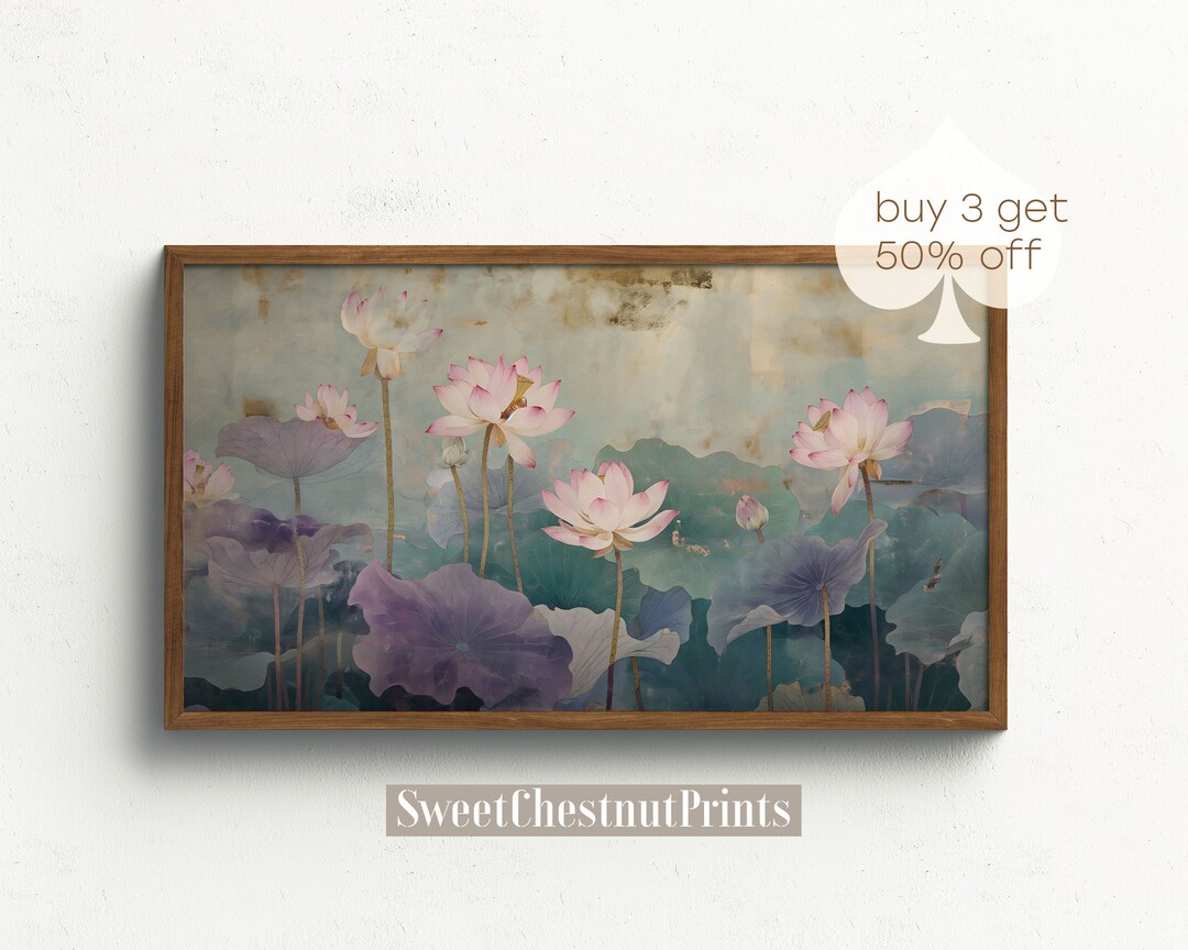 Lotus Flower Painting Frame TV Art, Pink Purple Flower, Garden ...