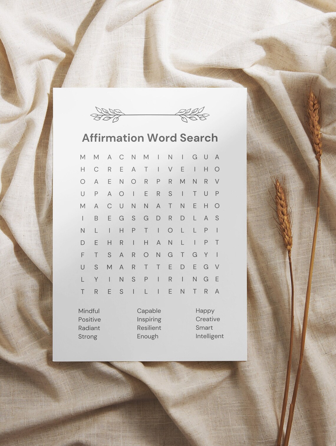 Affirmation Word Search Printable, Positive Word Find Game Card, Word ...