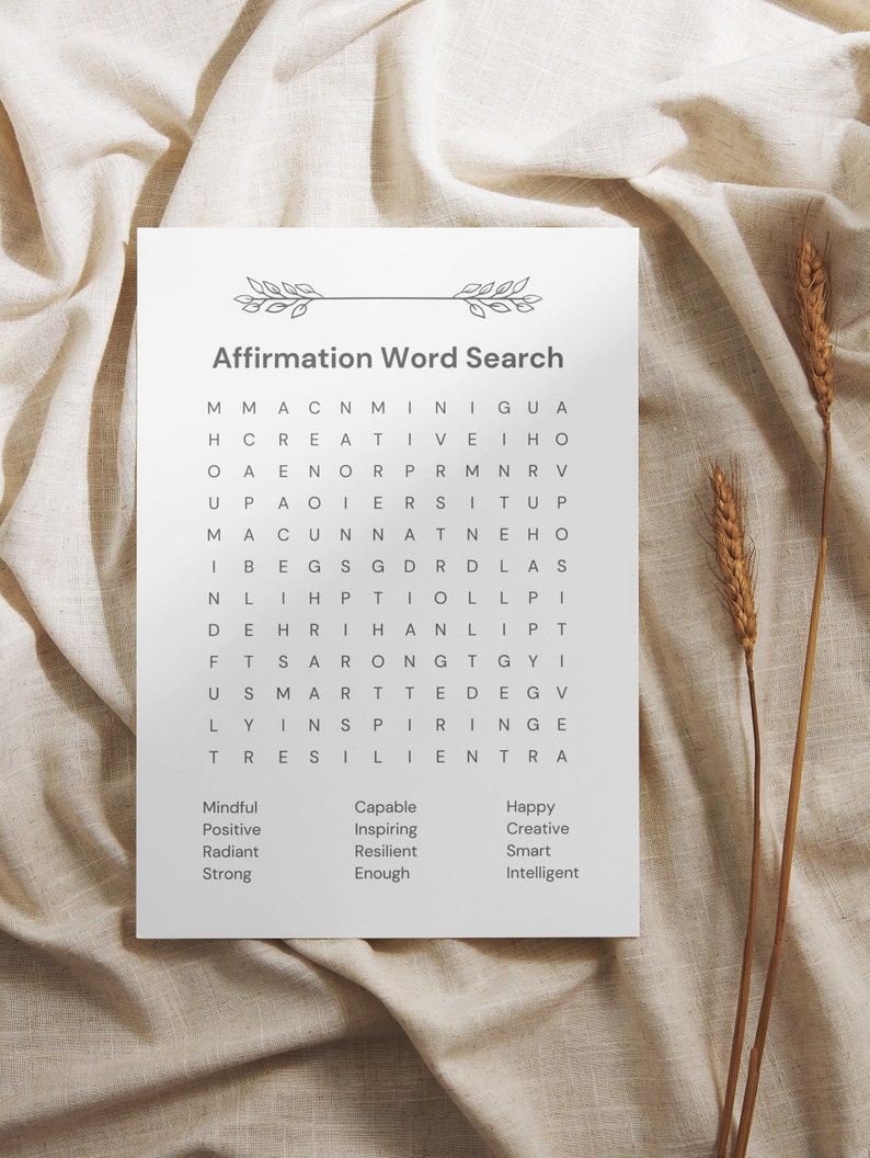 Affirmation Word Search Printable, Positive Word Find Game Card, Word ...