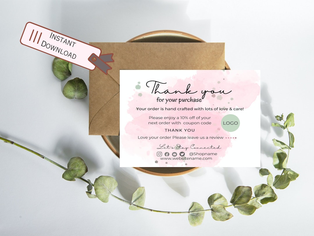 Order Thank You Card Template Small Business Thank You Cards Printable ...