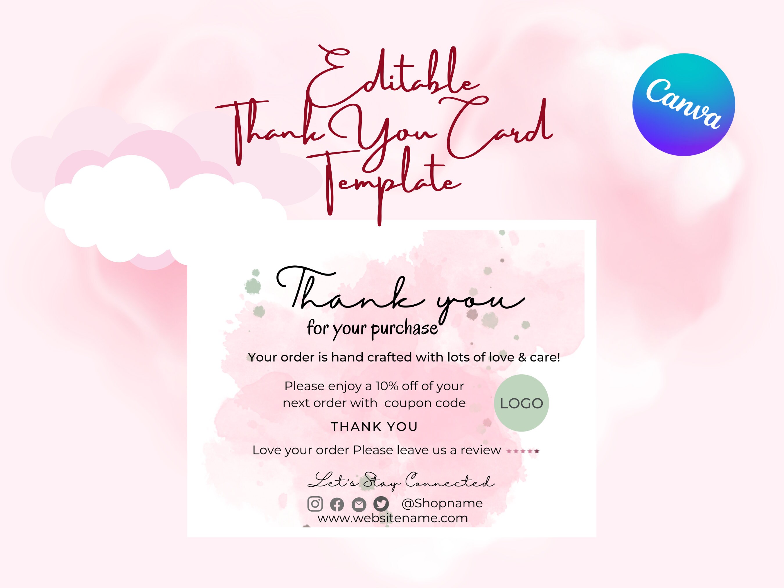 Order Thank You Card Template Small Business Thank You Cards Printable ...