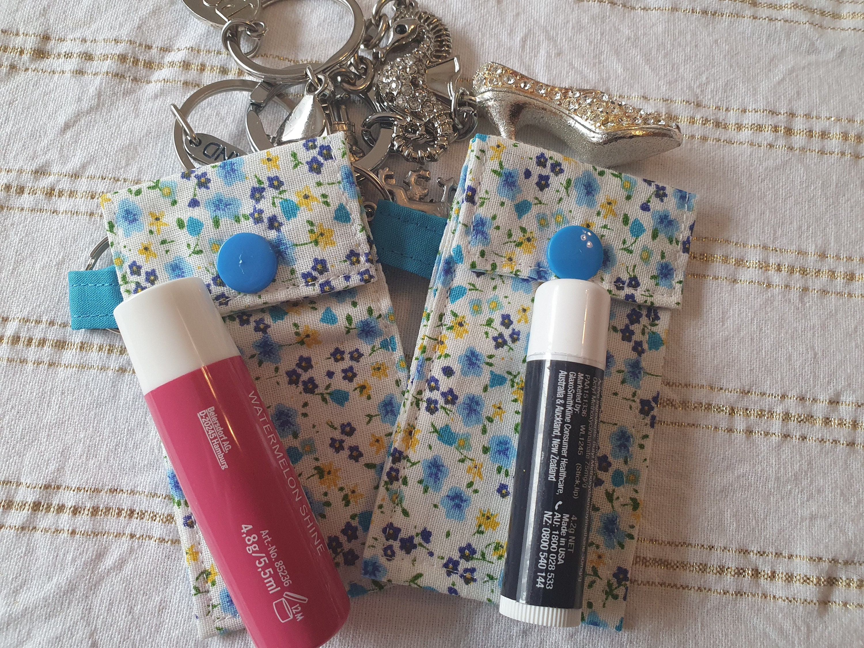 Blue Floral Chapstick Holder, Lip Balm Holder, Key Holder, Money Holder ...