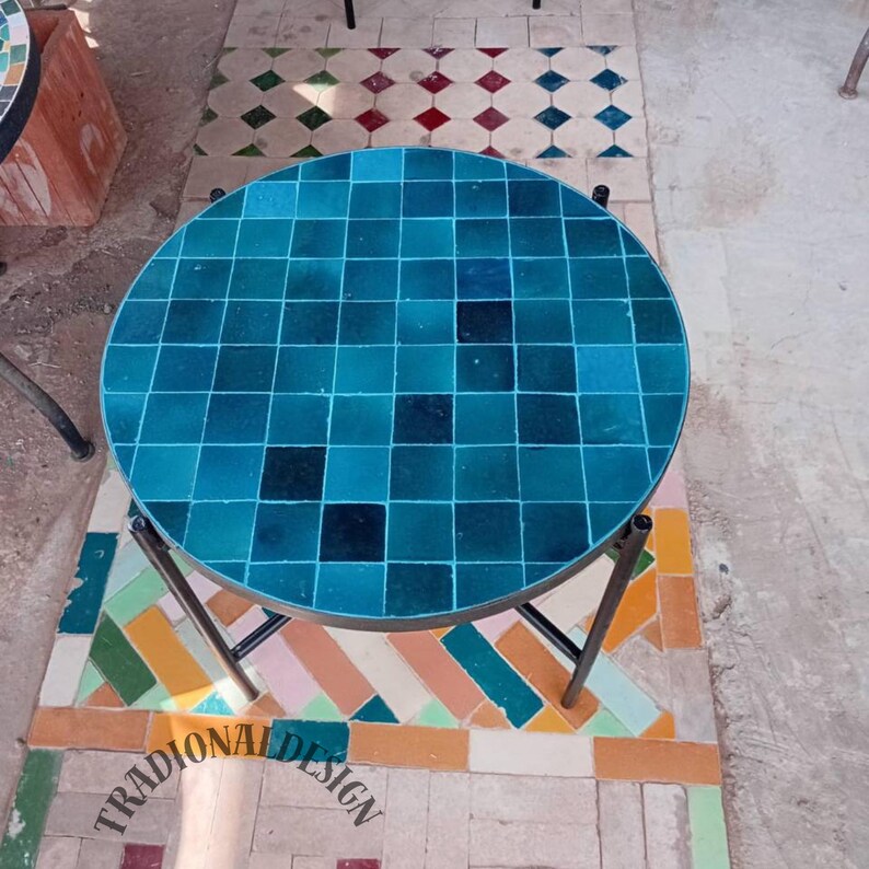 Handmade Moroccan Mosaic Table: Bleu Zellije Tile, Custom Design - Etsy