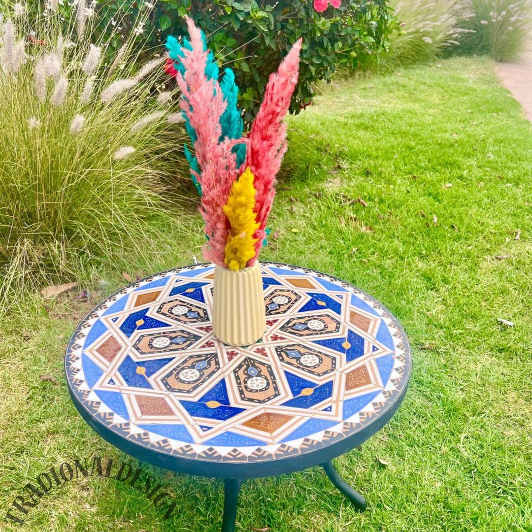 Moroccan Handmade Mosaic Tile Table - Round Moroccan Patio Table for ...