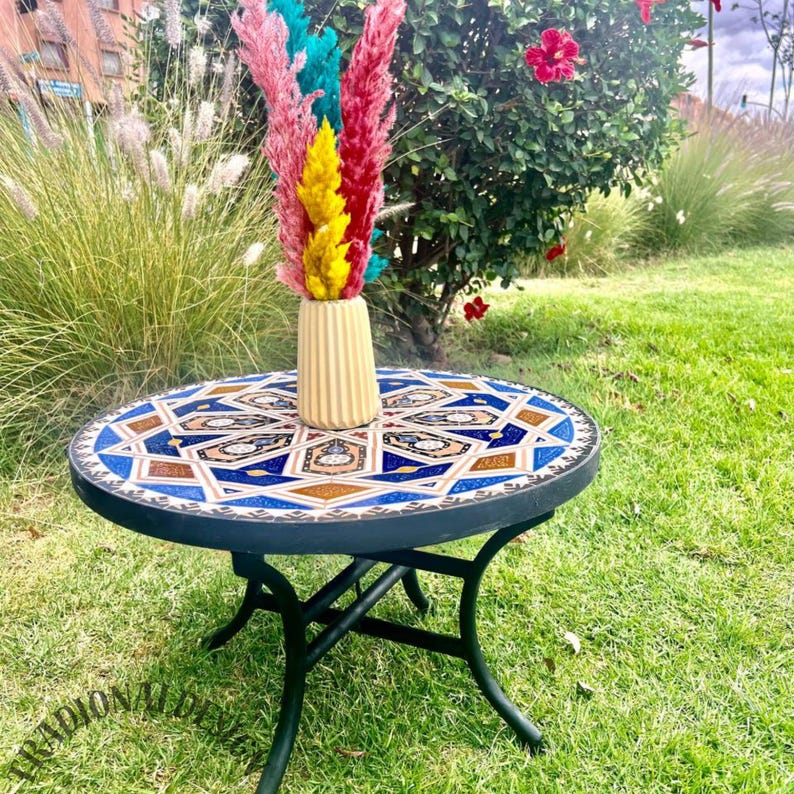 Moroccan Handmade Mosaic Tile Table - Round Moroccan Patio Table for ...