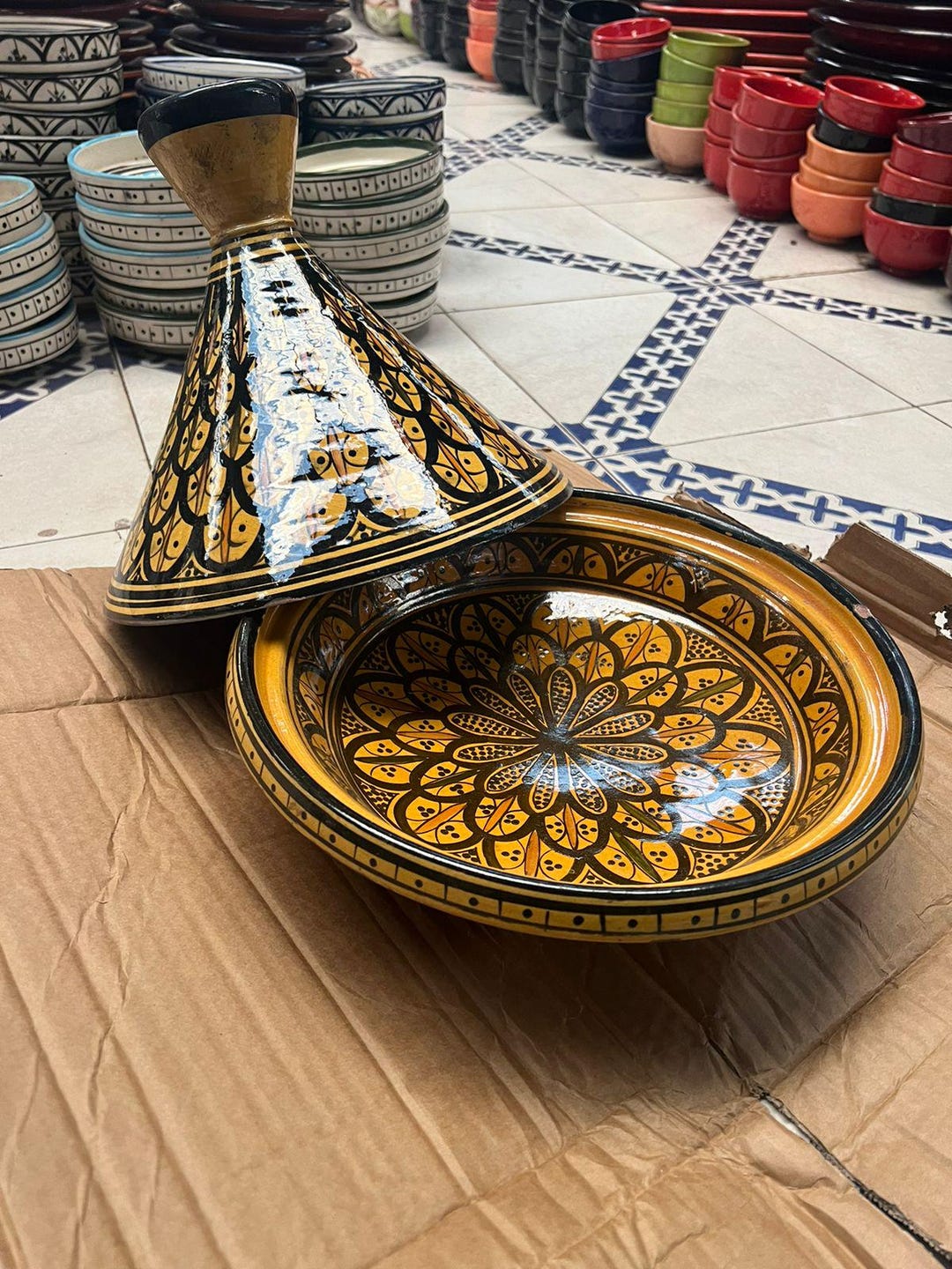 Hand Painted Moroccan Ceramic Tagine-unique Serving Plate-moroccan ...
