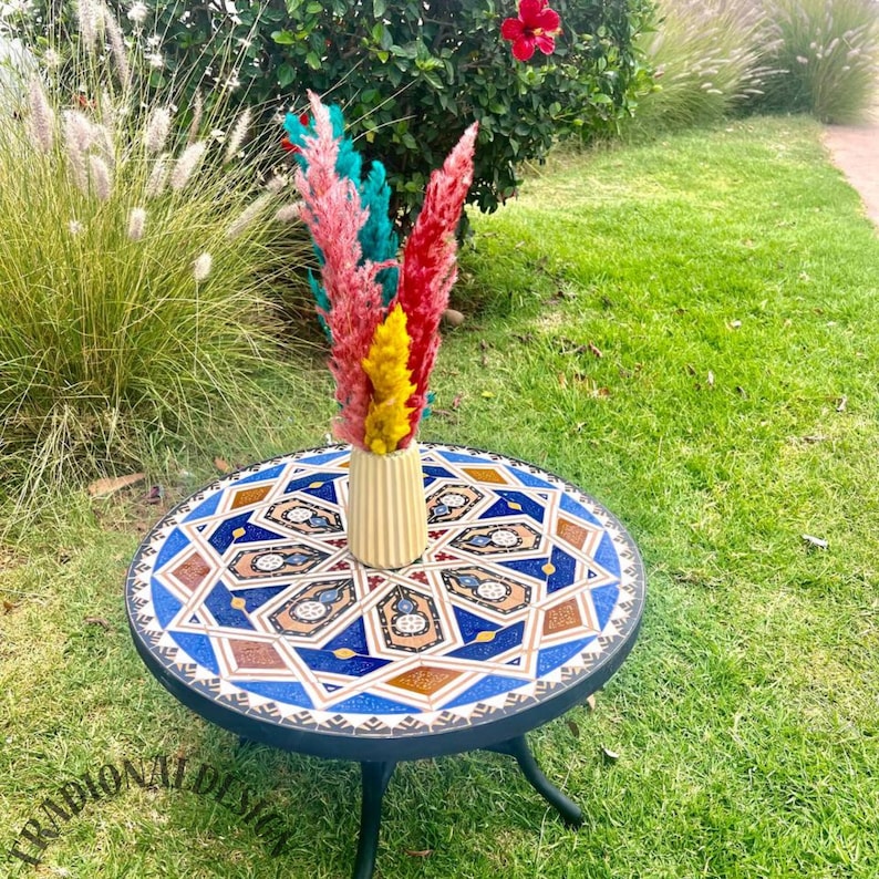 Moroccan Handmade Mosaic Tile Table - Round Moroccan Patio Table for ...