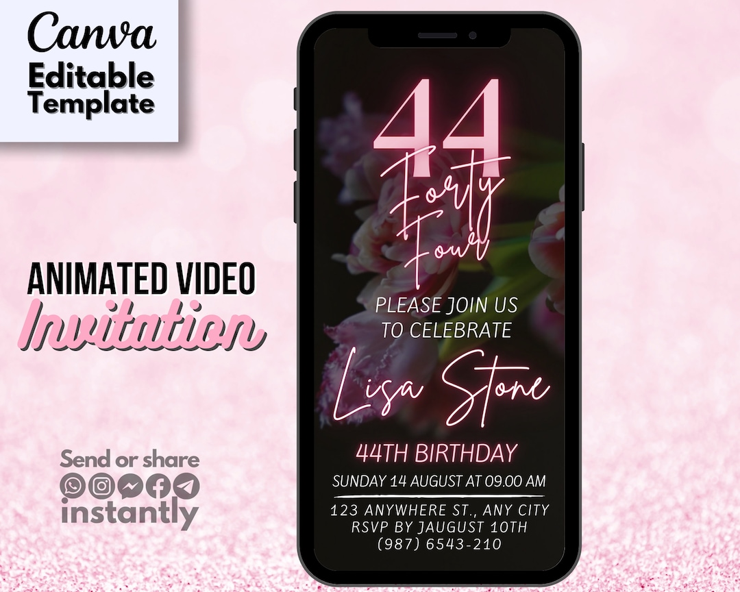 Digital Forty Four 44th Birthday Party Invitation Video - Etsy