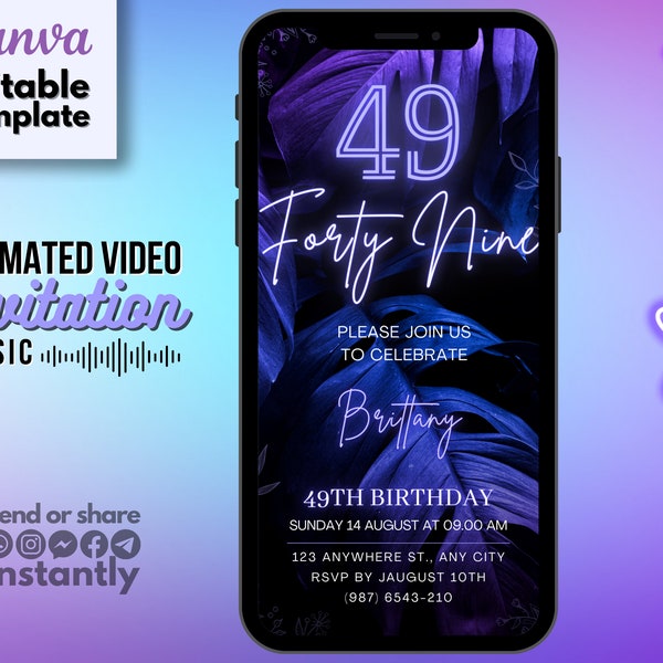 Purple 49th Birthday Invitation - Etsy Israel