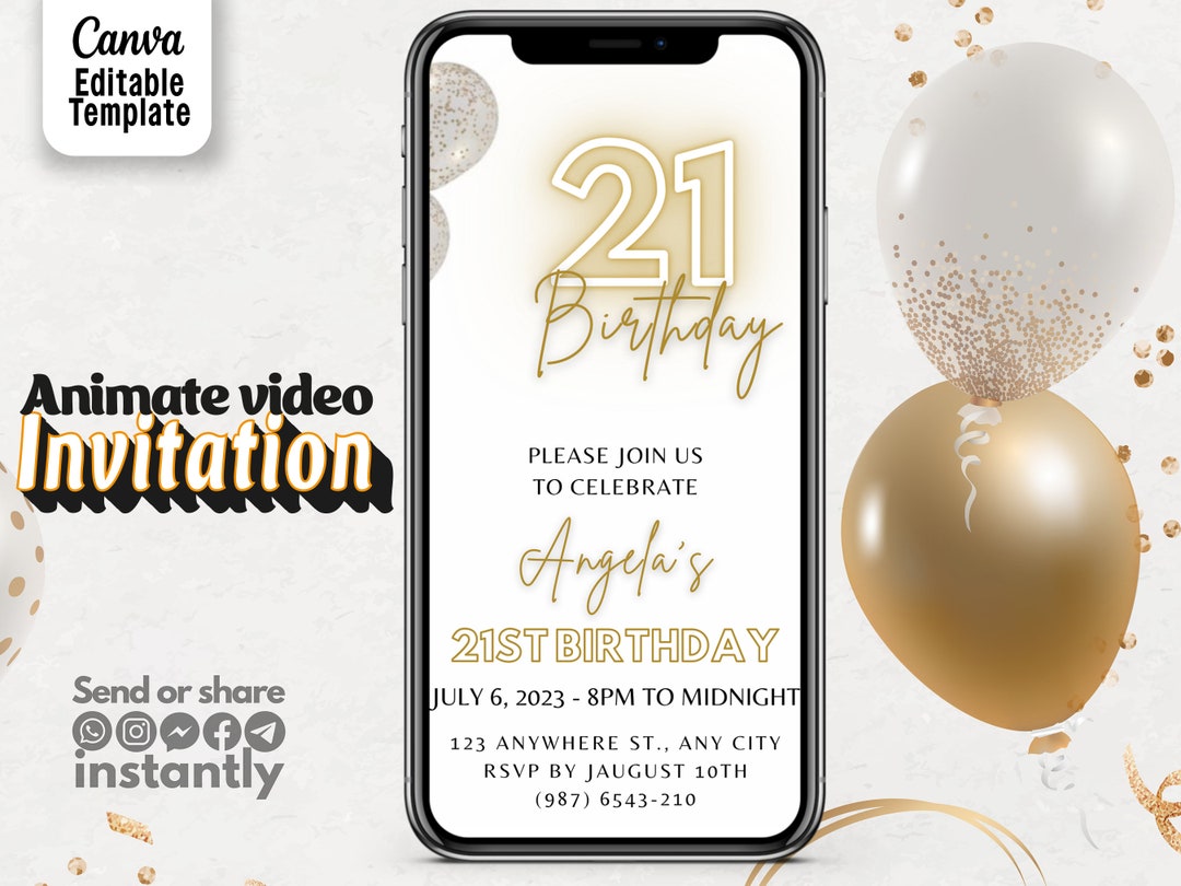 Digital Twenty One 21st Birthday Invitation Editable Template - Etsy