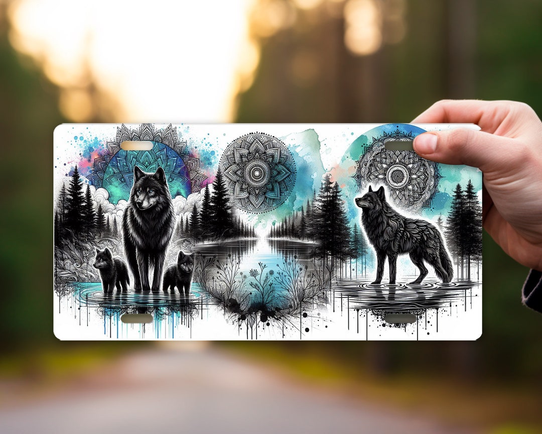 Vanity Front License Plate, Black Wolf Mandala Aluminum Vanity License ...