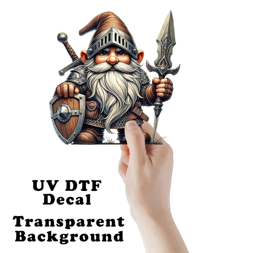 Medival Knight Gnome Clear Sticker / Decal UV DTF Sticker Transparent ...