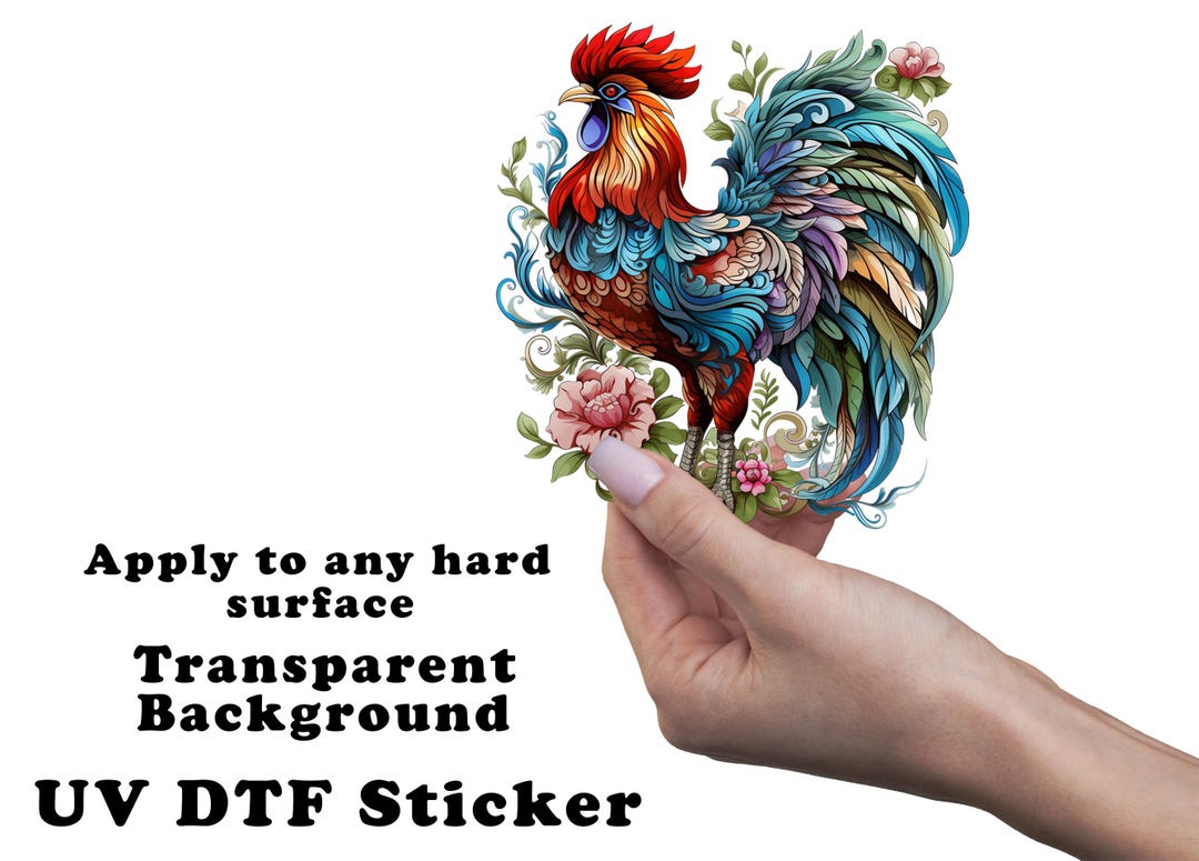 Colorful Rooster Clear Sticker / Decal UV DTF Sticker Transparent ...
