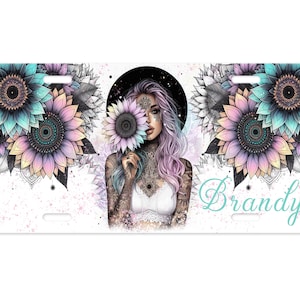 Personalized Sunflower Boho Girl Aluminum Vanity License Plate Car ...