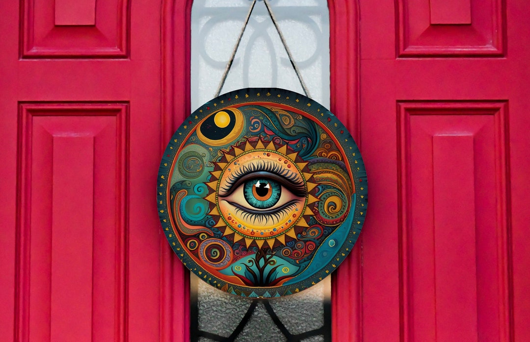 Evil Eye Round Hanging Wall Sign Wood Home Decor, Hippie Decor, Door ...