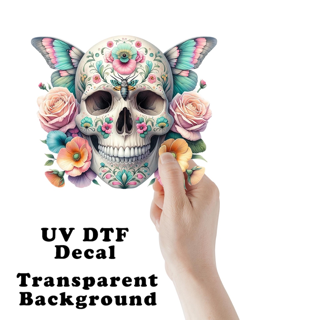 Pastel Sugar Skull Clear Sticker / Decal UV DTF Sticker Transparent ...