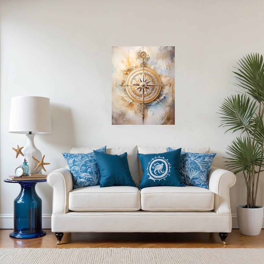 16x20 Golden Compass Coastal Wall Art Canvas Print - Etsy