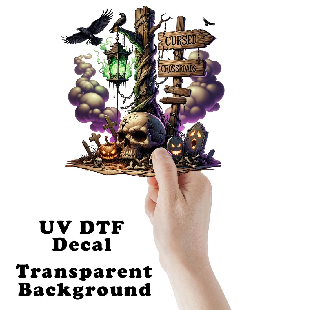 Cursed Crossroads Lamppost Halloween Clear Sticker / Decal UV DTF ...