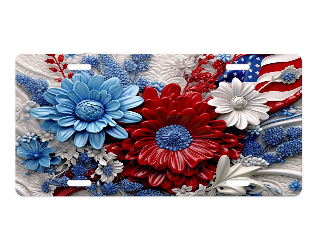 New Release, Patriotic Flowers Vanity Front License Plate, Aluminum ...