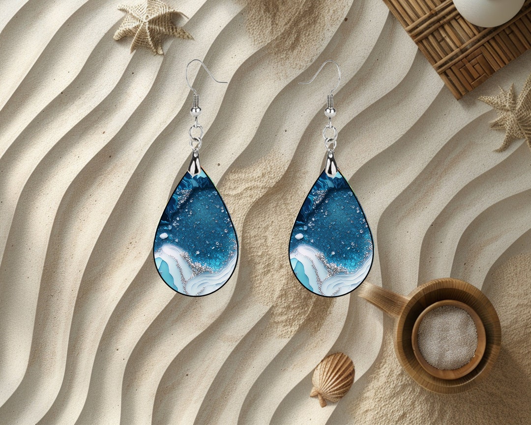 Tide Pull Agate Print Tear Drop Wood Dangle Earrings Hypoallergenic ...