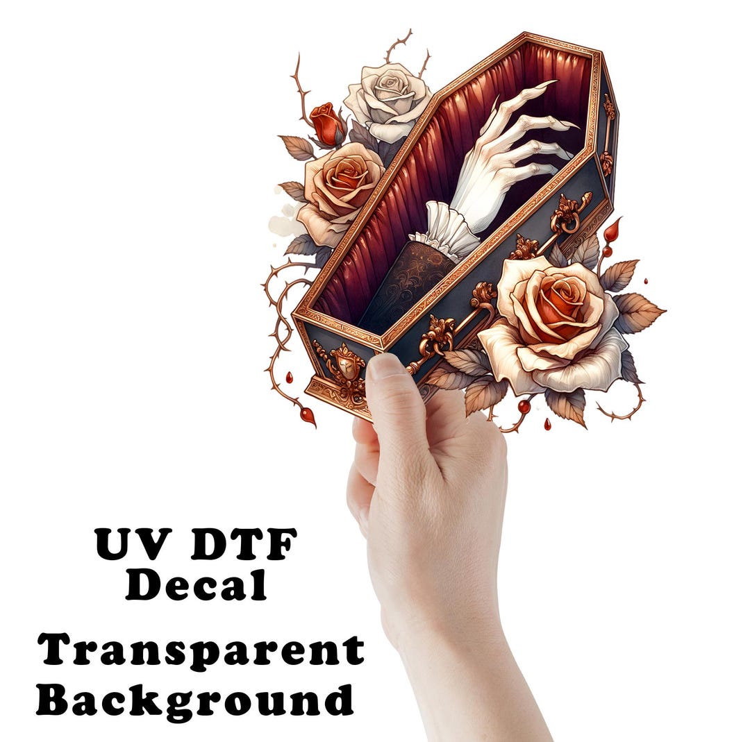 Floral Vampire Coffin Sticker / Decal UV DTF Sticker Transparent Choose ...