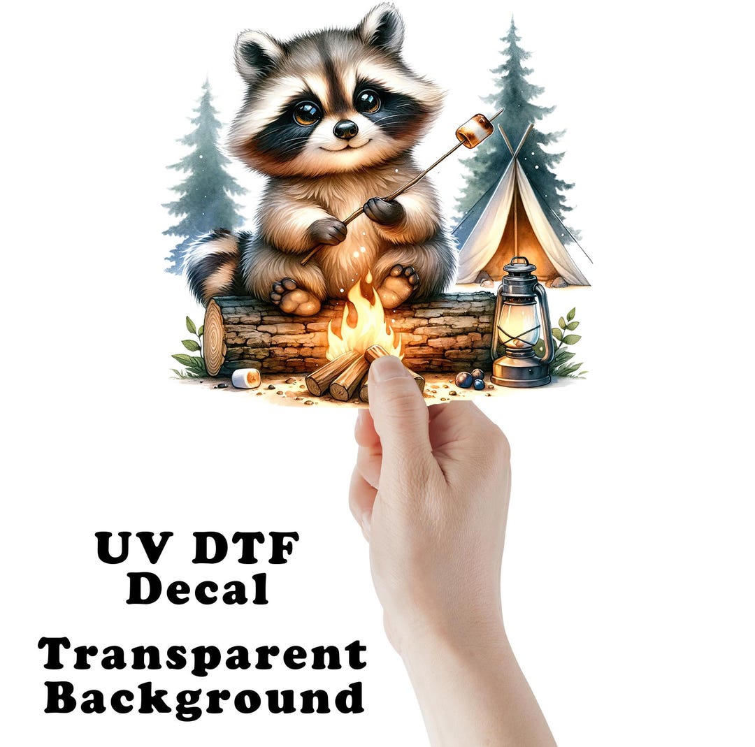 Camping Raccoon Clear Sticker / Decal UV DTF Sticker Transparent Choose ...