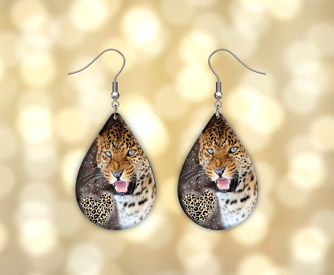 Leopard Earrings Print Tear Drop Wood Dangle Earrings Hypoallergenic ...