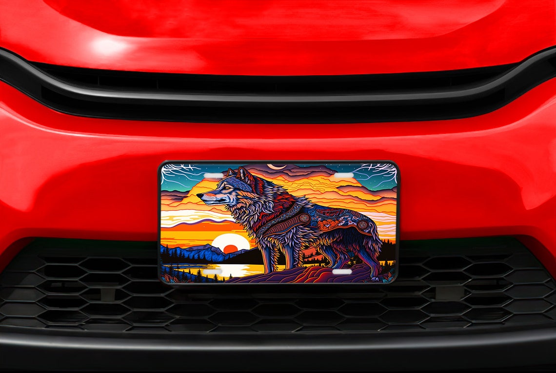 Sunset Wolf Vanity Decorative Front License Plate Cute Car - Etsy