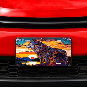 Sunset Wolf Vanity Decorative Front License Plate - Cute Car License ...
