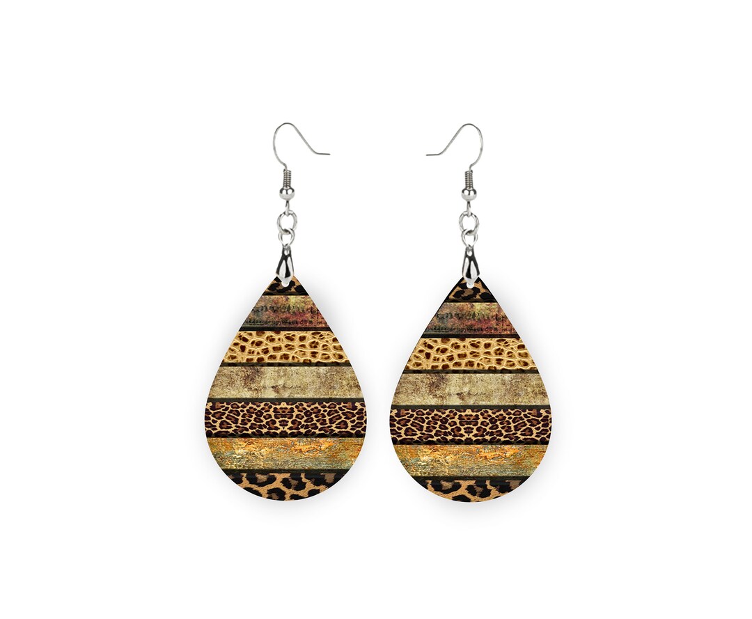 Western Stripes Print Tear Drop Wood Dangle Earrings Hypoallergenic ...