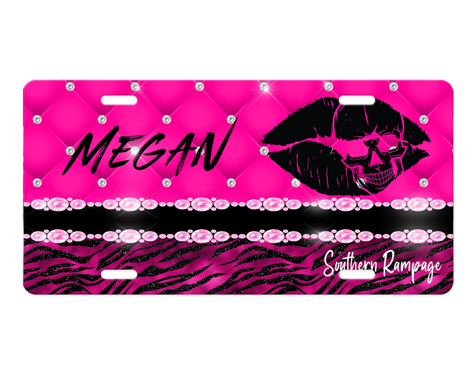Personalized Hot Pink Skull Lips Aluminum Vanity License Plate Car ...