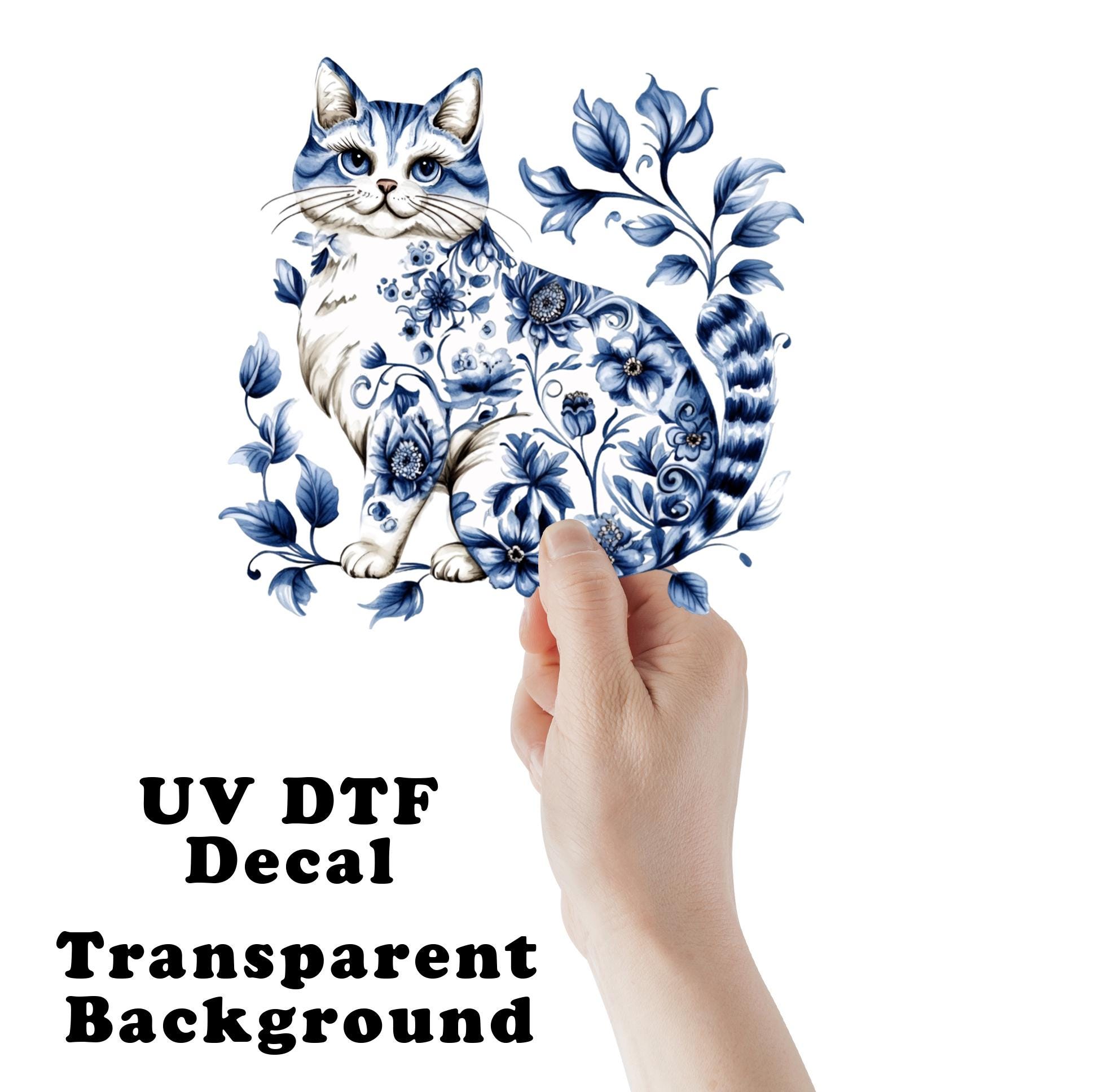 Delft Blue Cat Clear Sticker / Decal UV DTF Sticker Transparent Choose ...