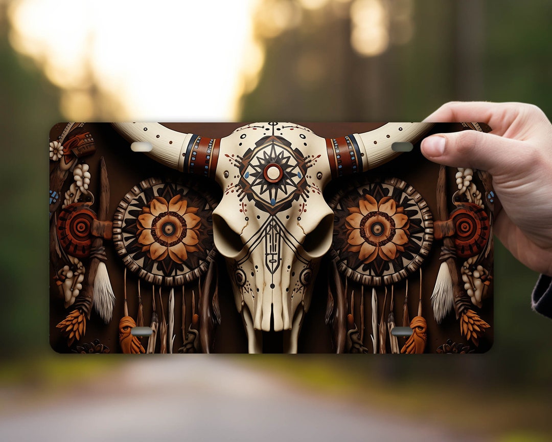 Vanity Front License Plate Cow Skull and Leather Aluminum Vanity ...