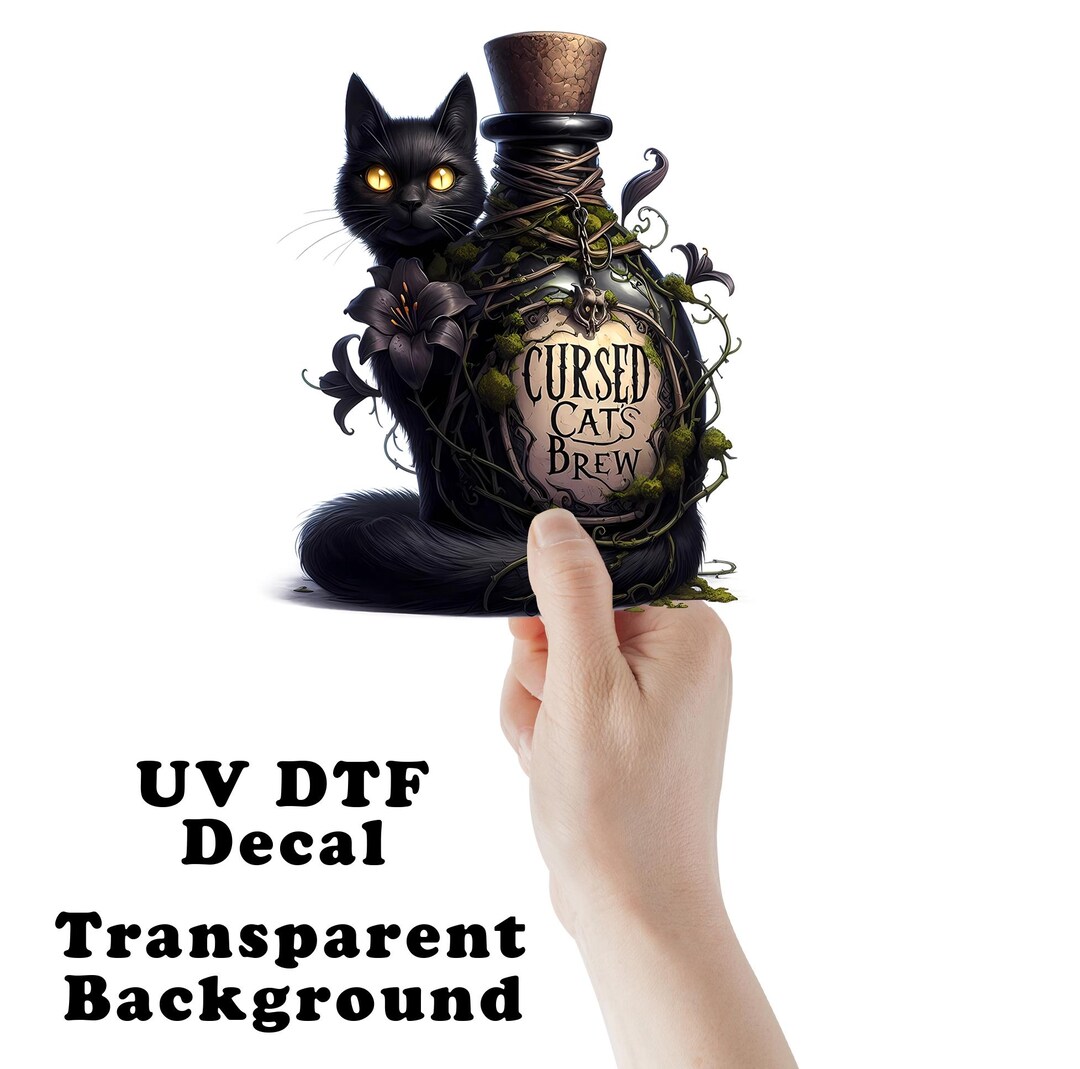 Cursed Cat's Brew Potion Bottle Halloween Clear Sticker / Decal UV DTF ...