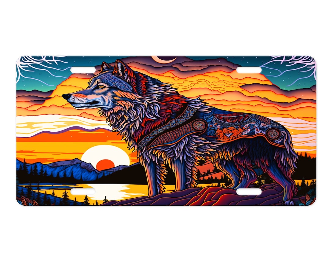 Sunset Wolf Vanity Decorative Front License Plate - Cute Car License ...