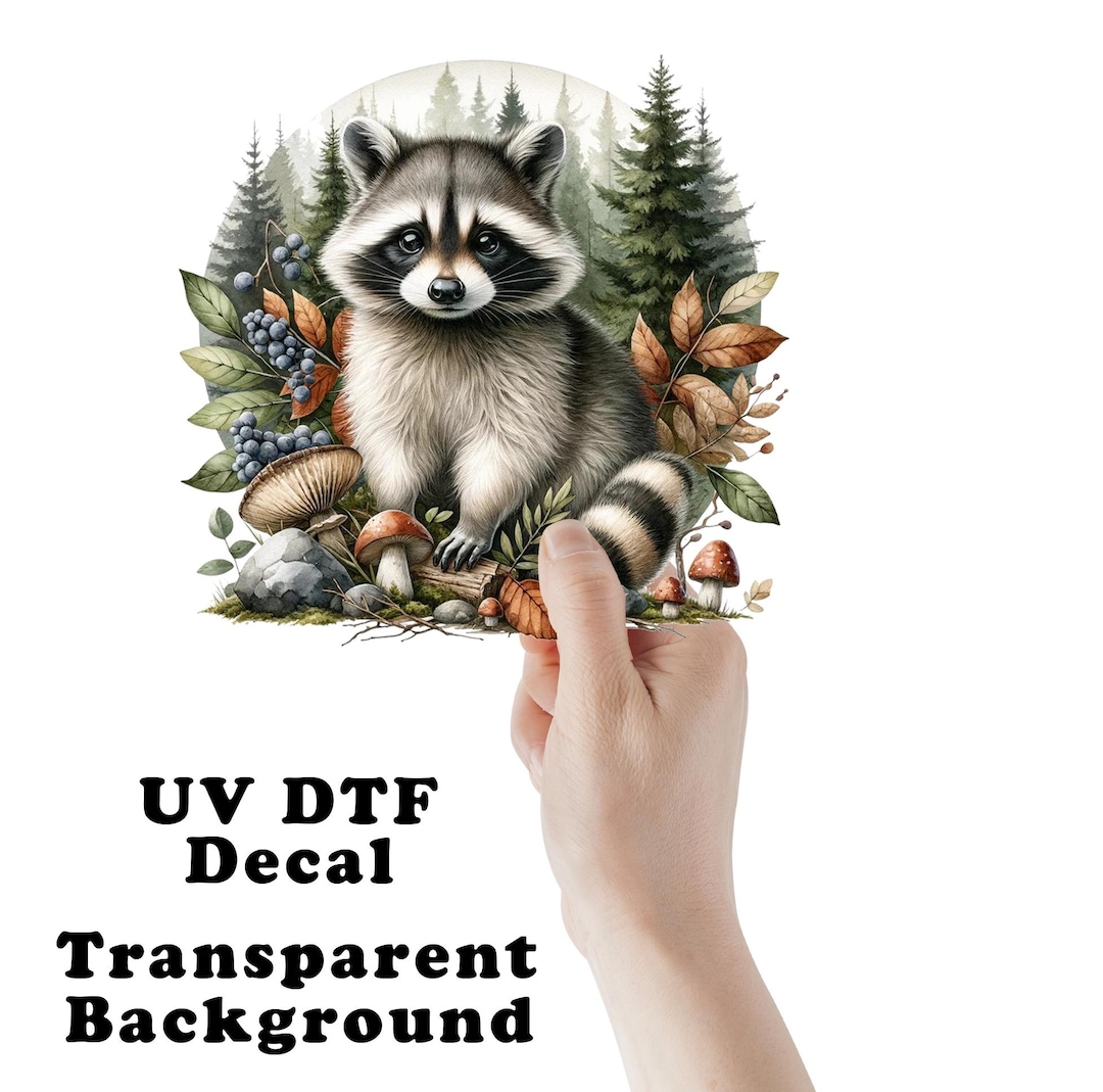 Fall Forest Raccoon Clear Sticker / Decal UV DTF Sticker Transparent ...