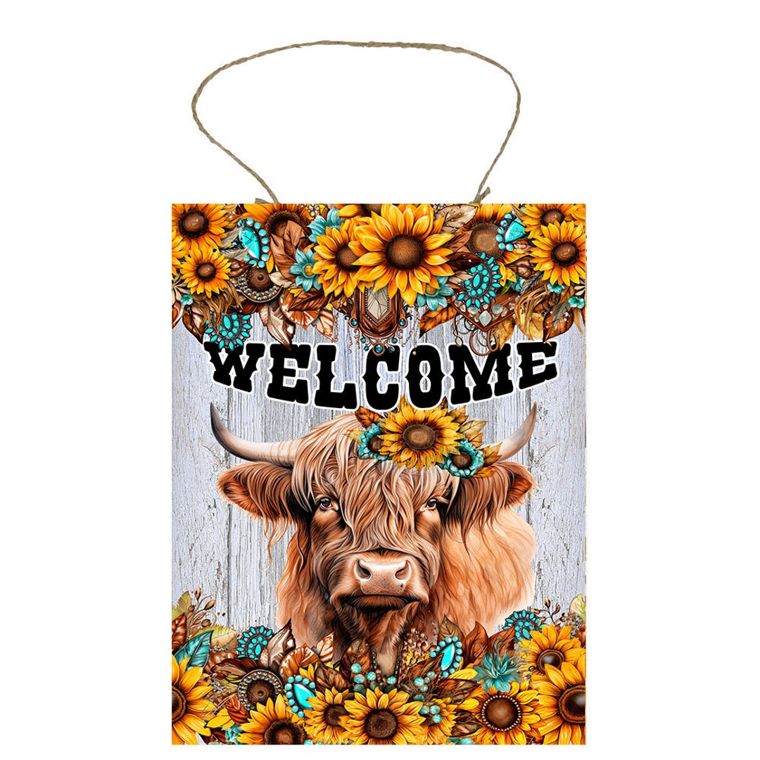 Western Welcome Sign Highland Cow Turquoise and Sunflower Welcome ...