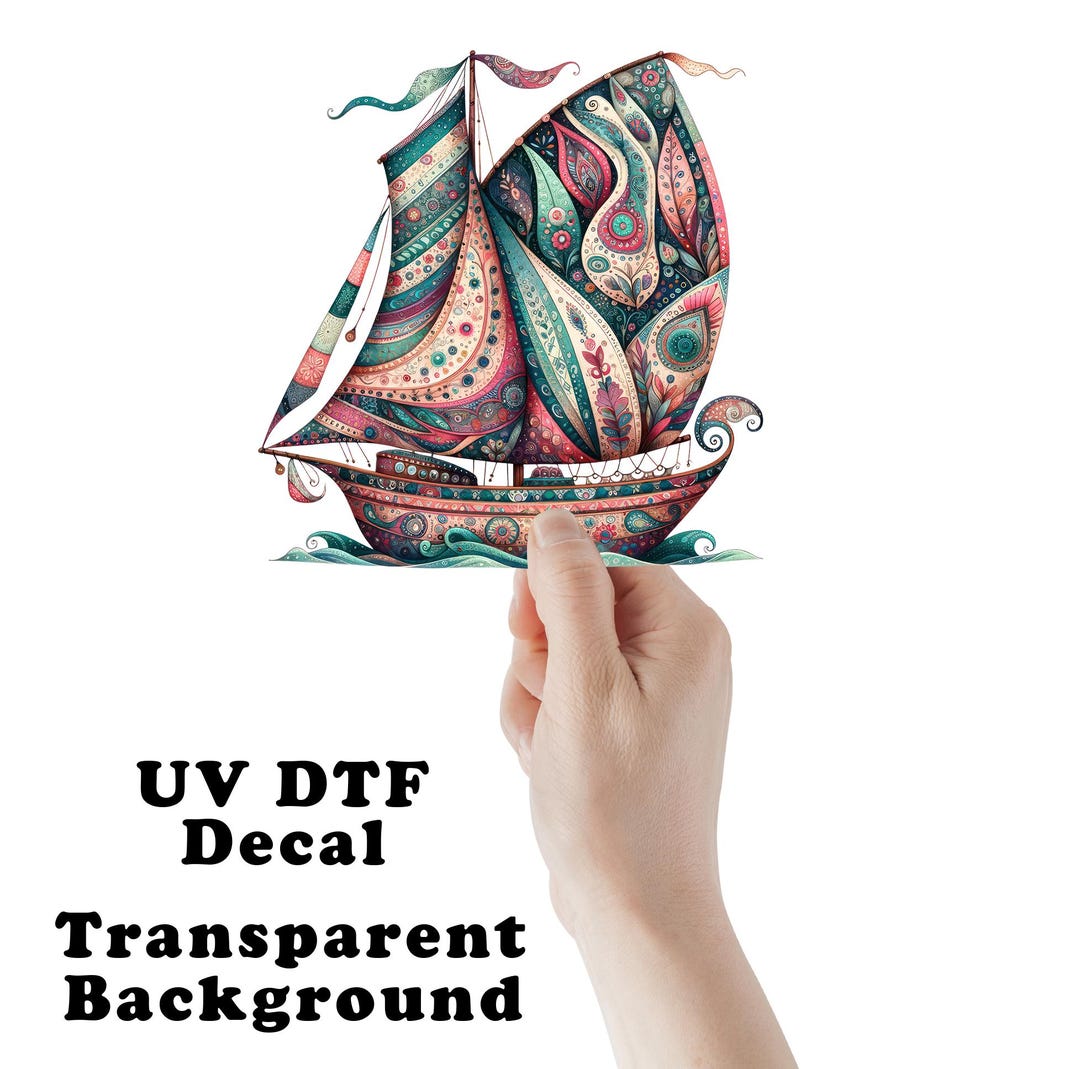 Boho Sailboat Clear Sticker / Decal UV DTF Sticker Transparent Choose ...