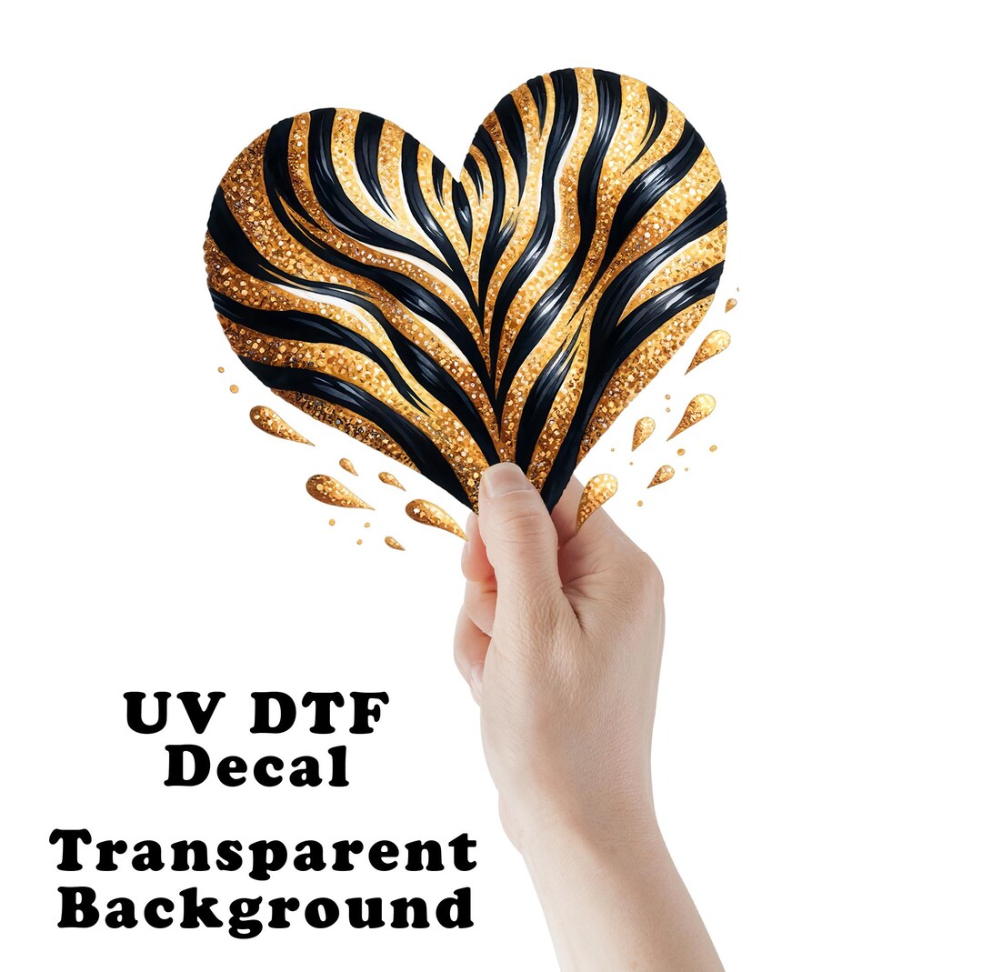Black and Gold Tiger Stripe Heart Clear Sticker / Decal UV DTF Sticker ...