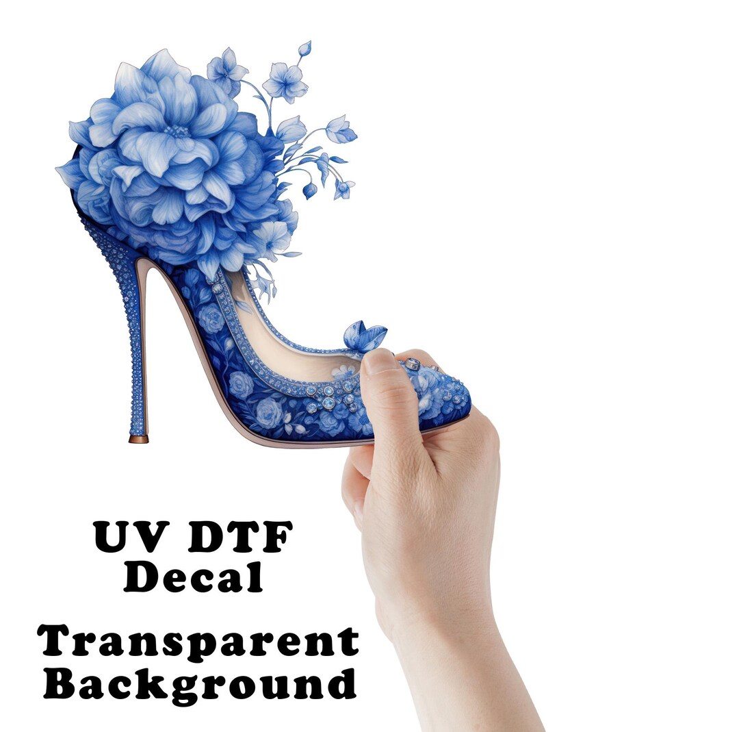 Blue Floral High Heels Clear Sticker / Decal UV DTF Sticker Transparent ...