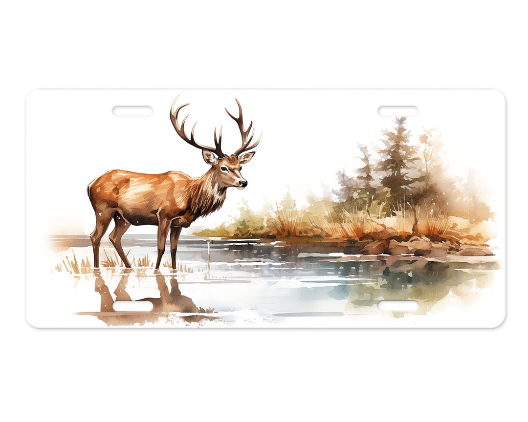 New Release Vanity Front License Plate, Deer at River Aluminum License ...