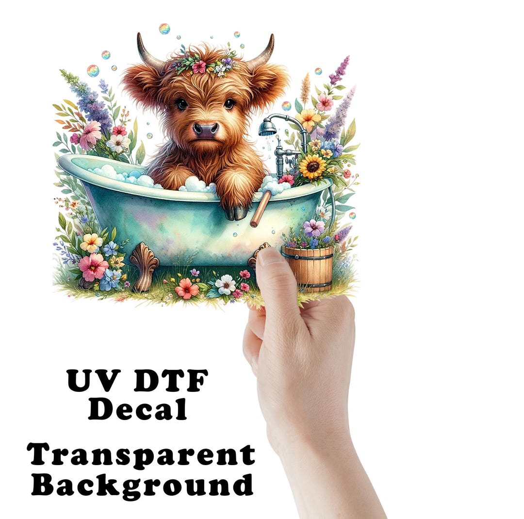 Highland Cow in Bathtub Clear Sticker / Decal UV DTF Sticker Transparent Choose Size - Etsy