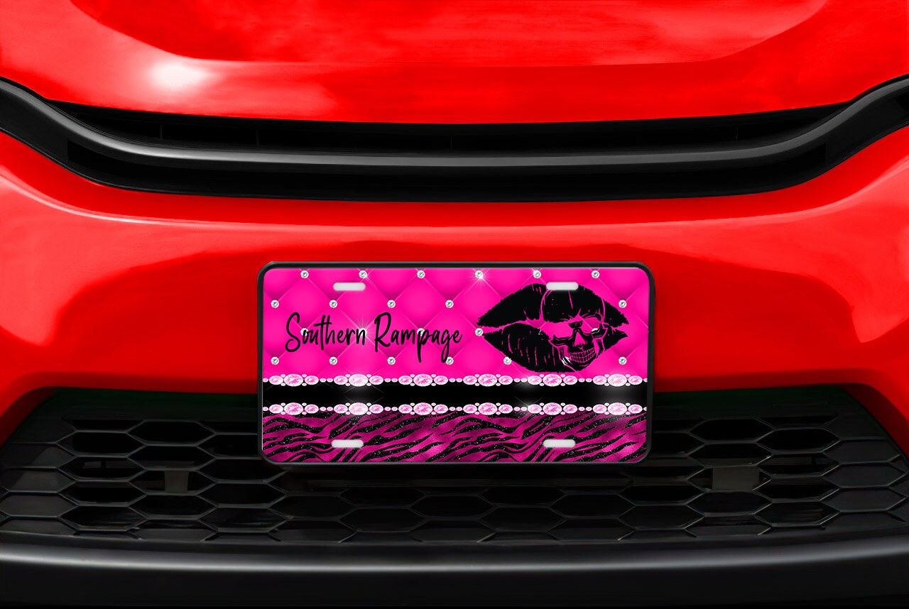 Southern Rampage Hot Pink Skull Lips Aluminum Vanity License Plate Car ...