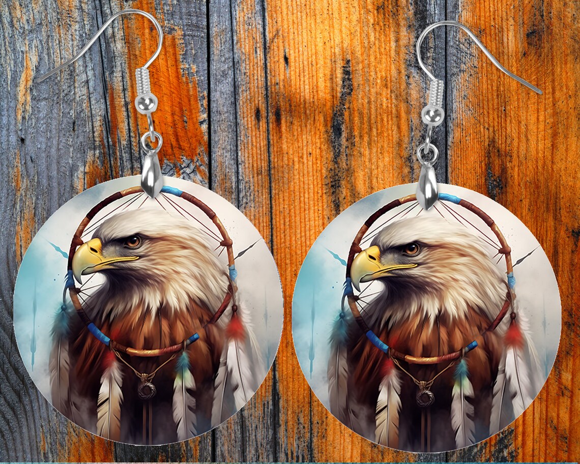 Native American Eagle Round Wood Dangle Earrings Hypoallergenic Jewelry ...