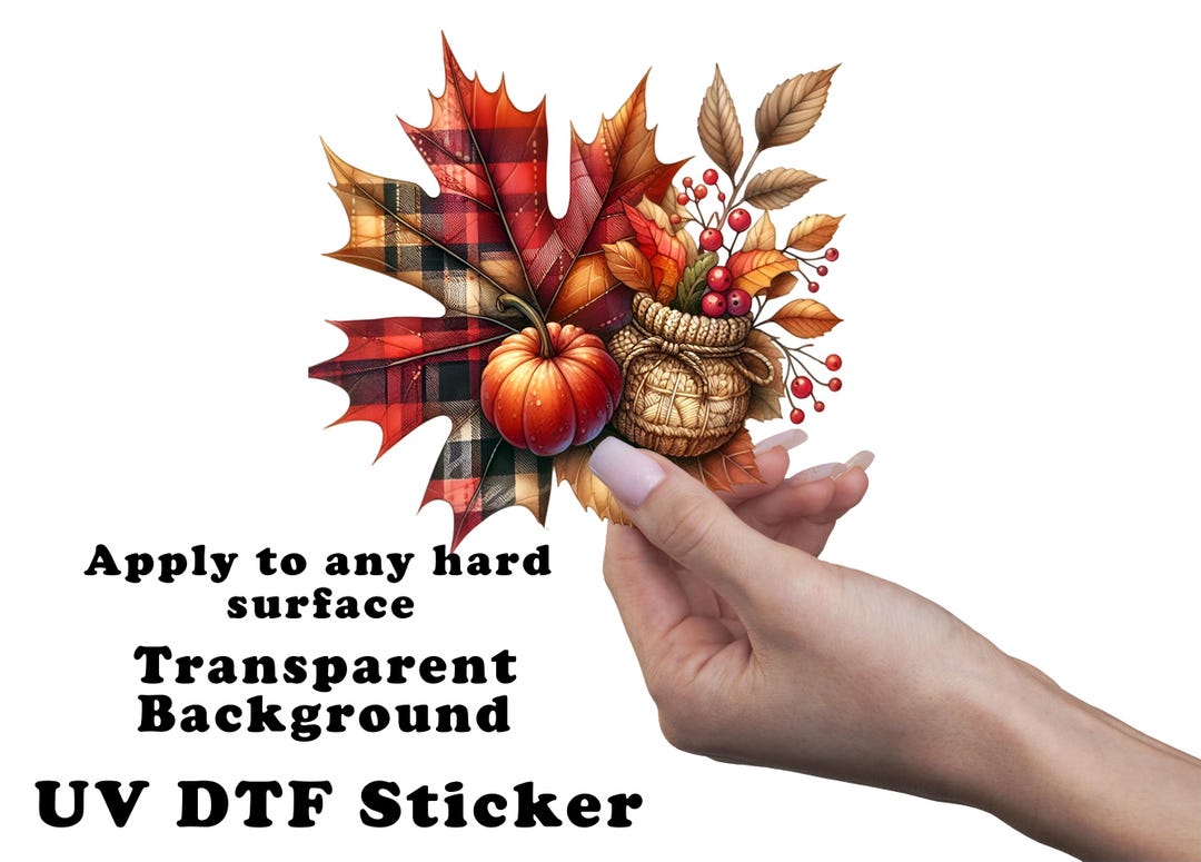 Fall Plaid Leaf Clear Sticker / Decal UV DTF Sticker Transparent Choose ...