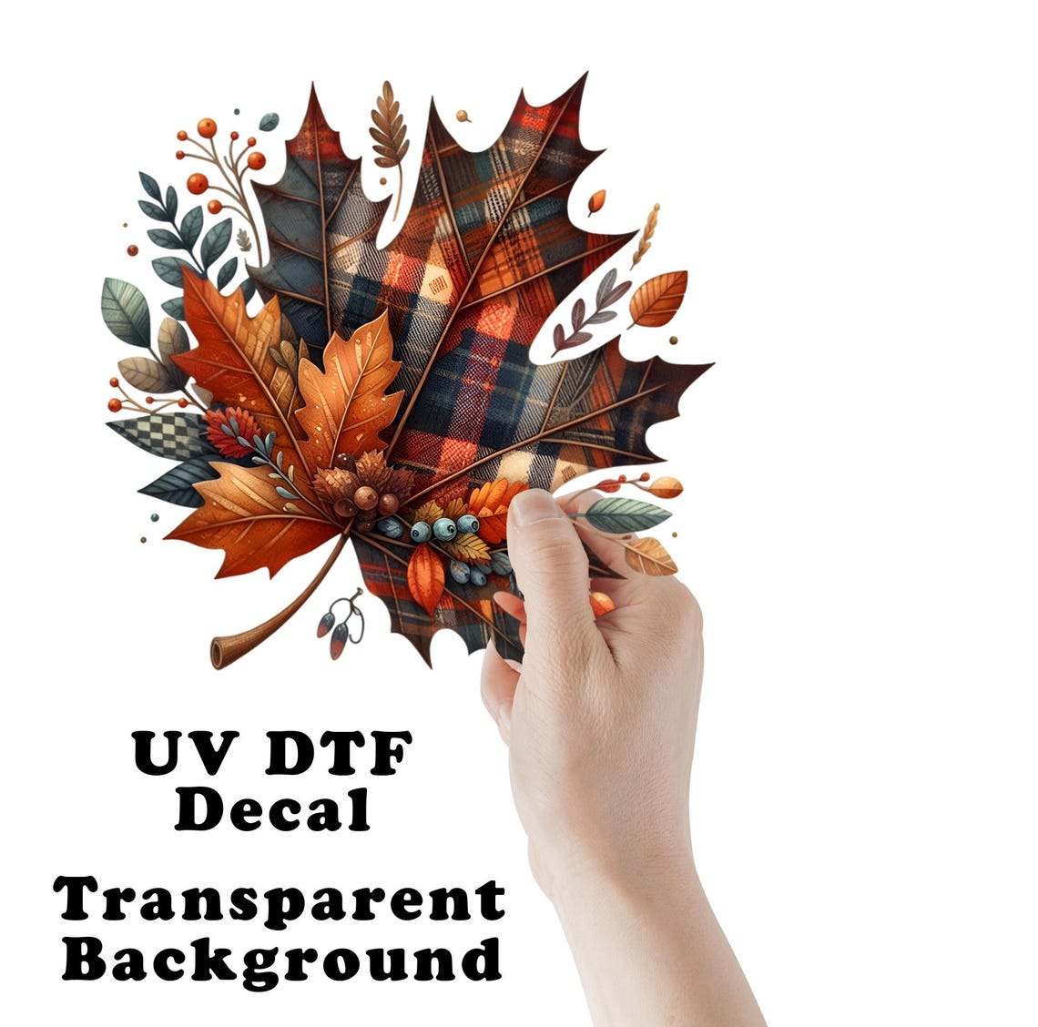 Plaid Fall Leaves Clear Sticker / Decal UV DTF Sticker Transparent ...